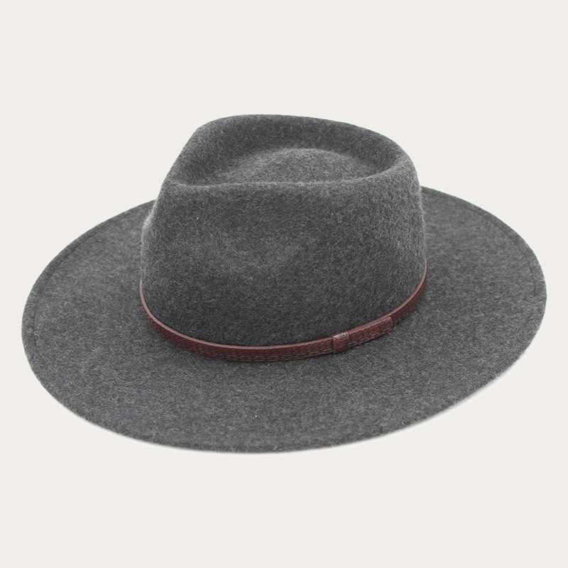 Mens Grey Fedora Hat - Wool Felt Wide Brim - Savana Hat